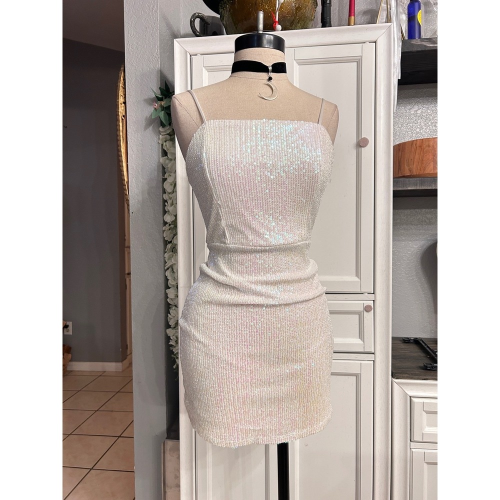 Crystal Sky | Dresses | Iridescent White Sequin Mini Dress Bodycon ...